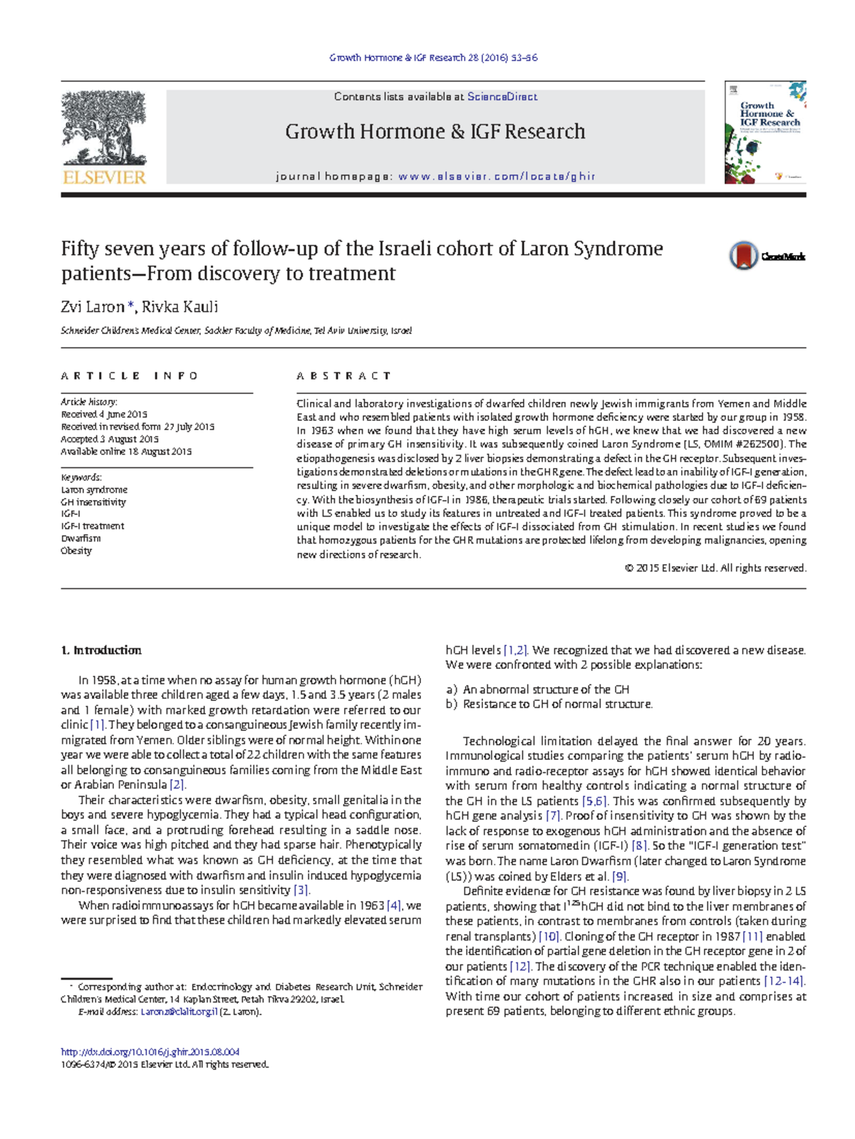 Fifty-Seven Years of Laron Syndrome: Insights on Discovery and ...