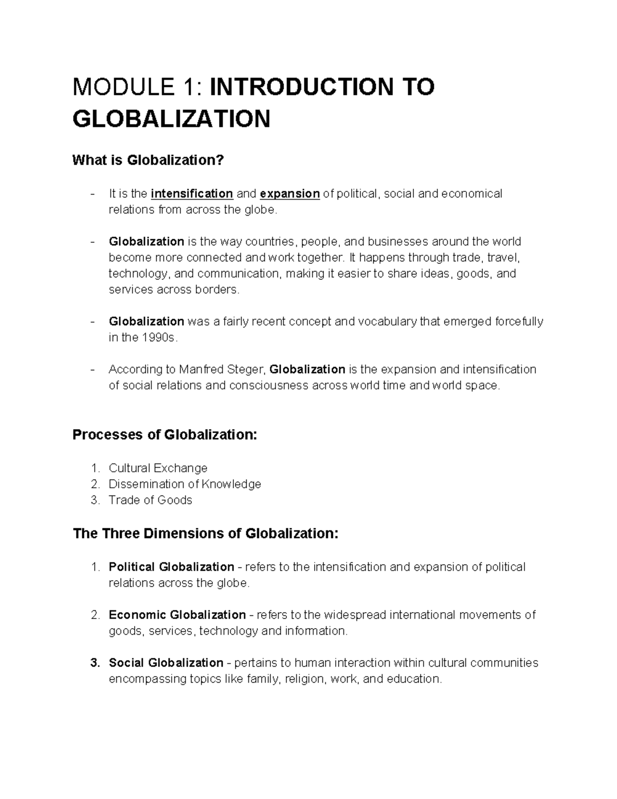 MODULE 1: INTRODUCTION TO GLOBALIZATION - Key Concepts and Processes ...