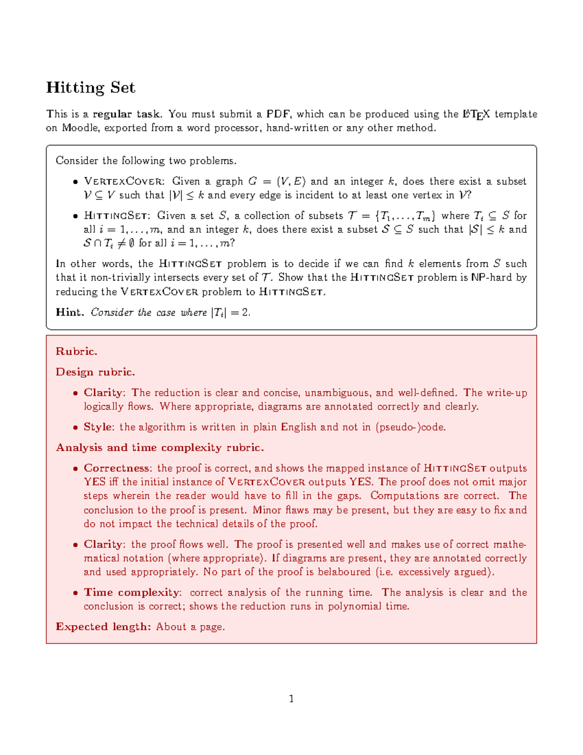 Hitting Set and Vertex Cover Reduction Analysis - CS 101 Final Exam ...