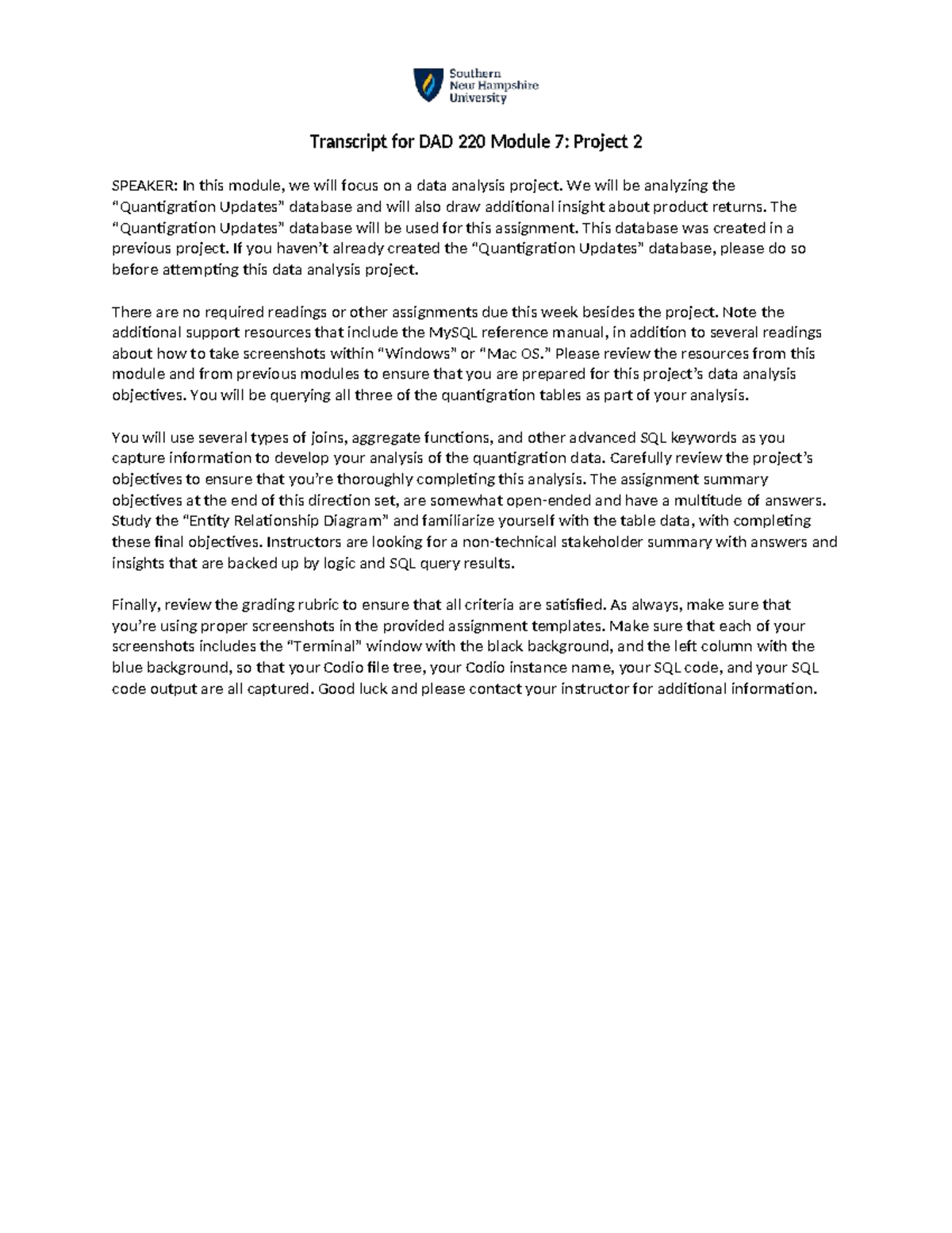 DAD 220 Module 7: Data Analysis Project 2 Transcript - Studocu