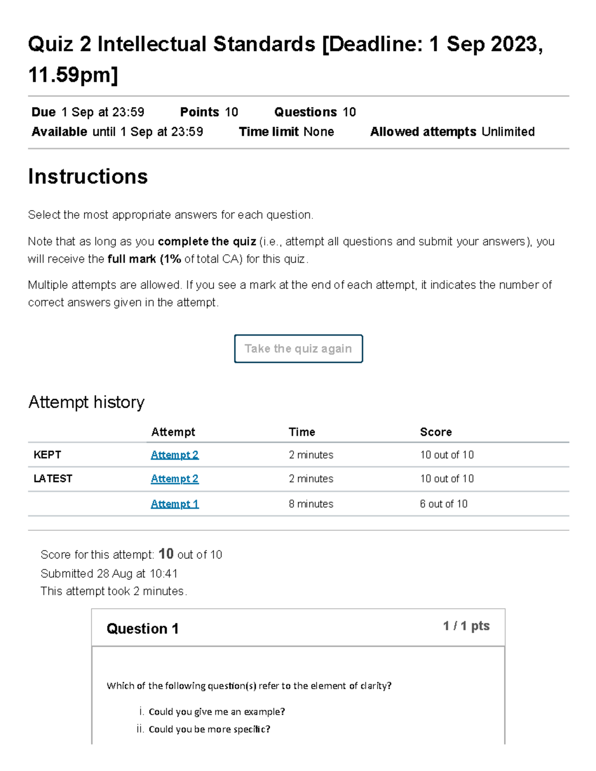 Quiz 2: Intellectual Standards Review - ENG101 - Studocu