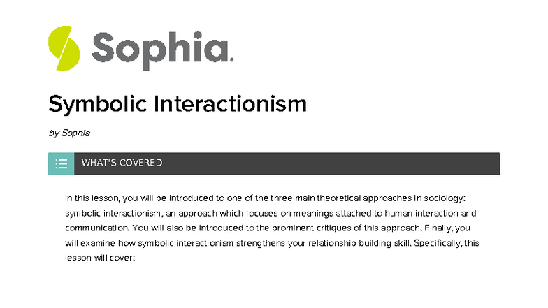 Sociology 101: Symbolic Interactionism Lesson Overview - Studocu