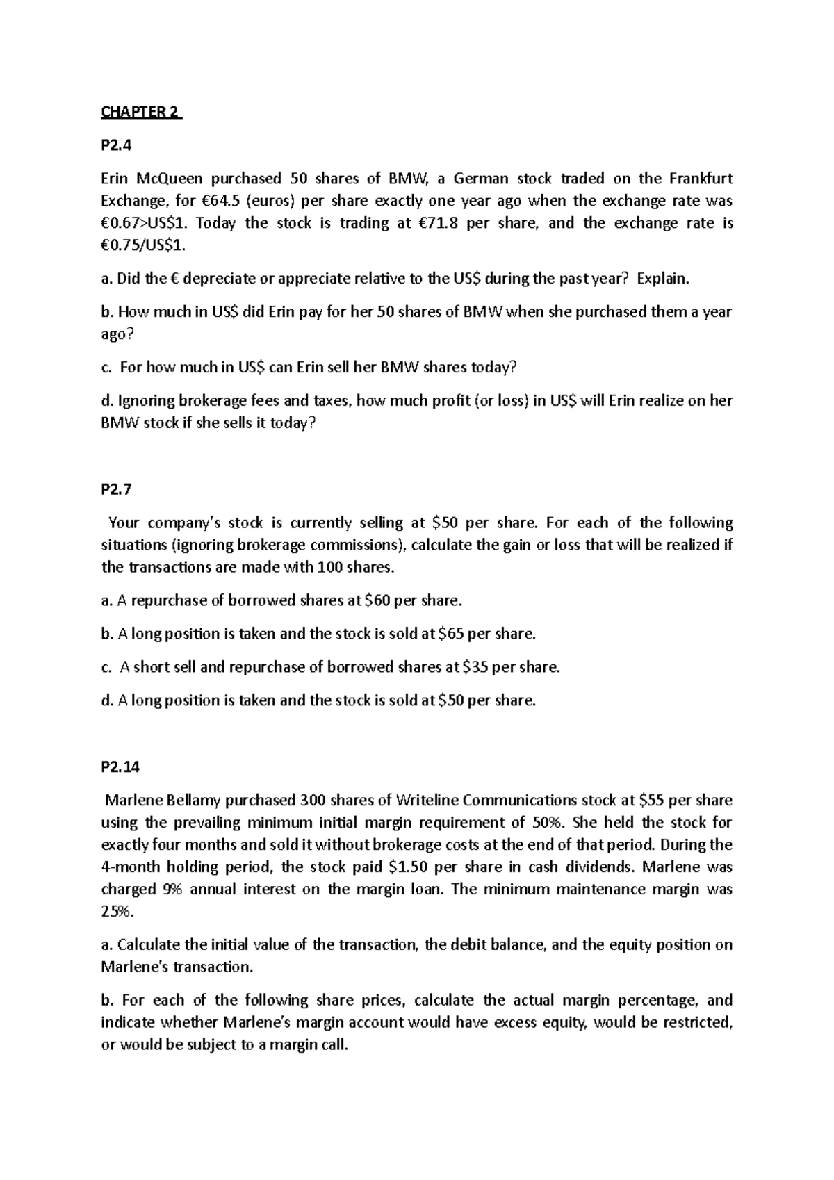 FIN 101: Week 3 Tutorial Questions - Stock Transactions & Margins - Studocu