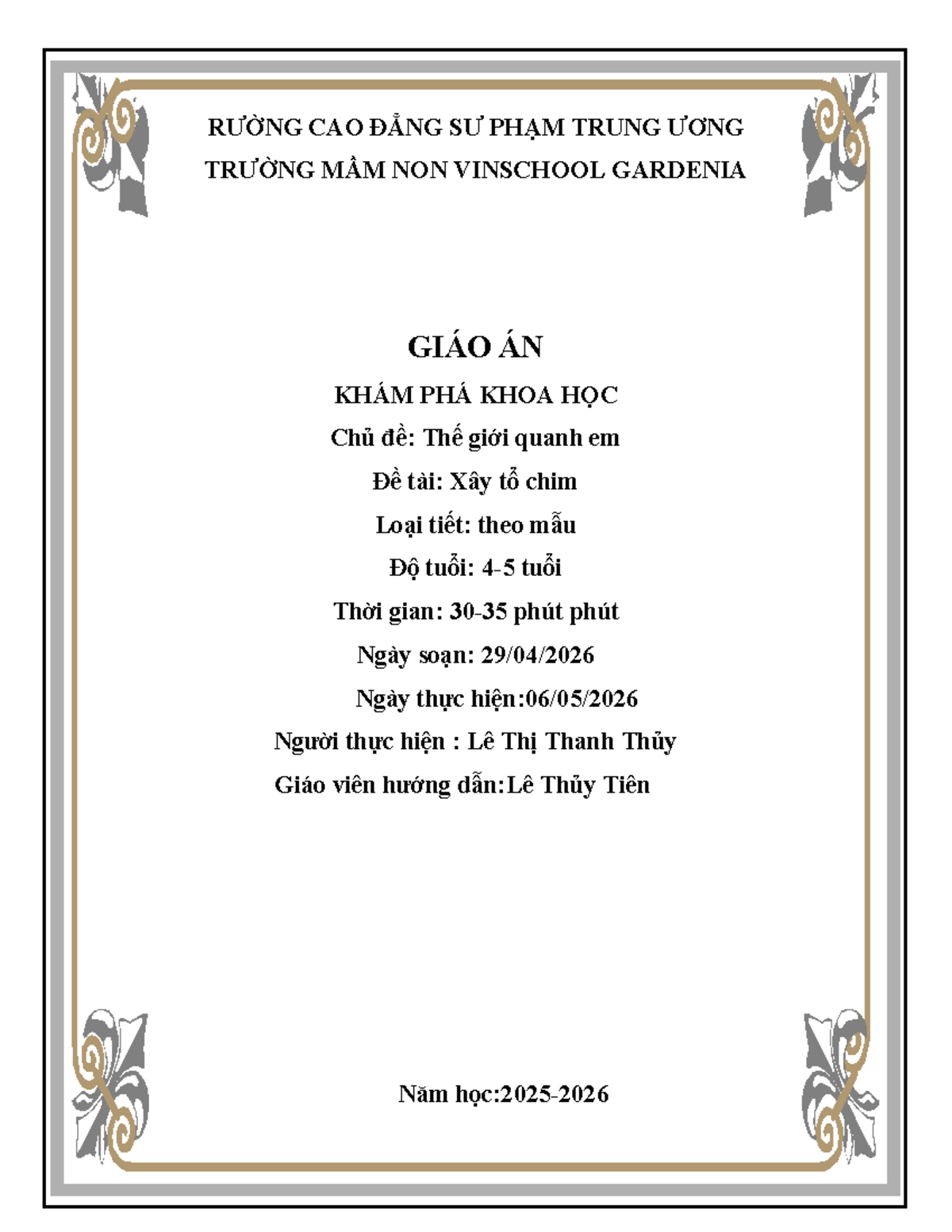 Giáo Án Khám Phá Khoa Học: Xây Tổ Chim - Mầm Non Vinschool Gardenia ...