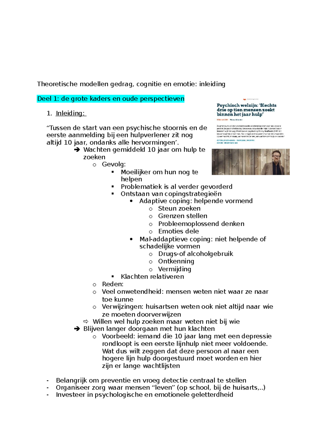 Gedrag en Cognitie: Inleiding tot Psychologische Modellen (Hoorcollege ...