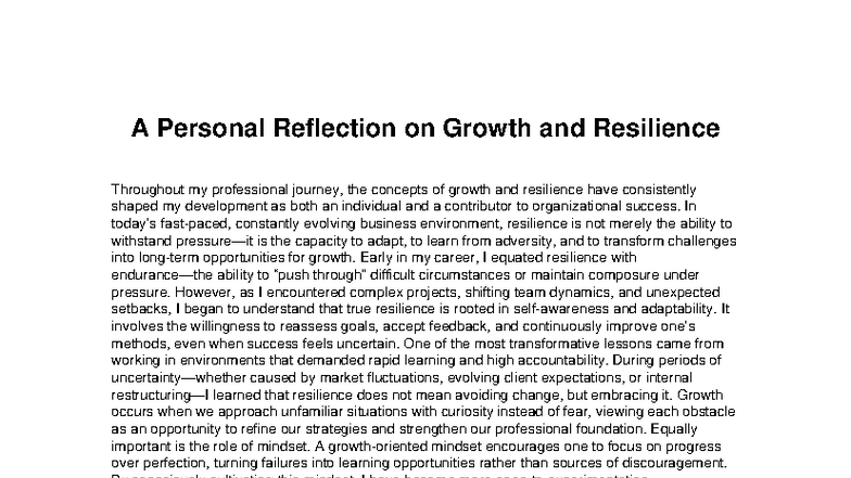 Personal Reflection on Growth & Resilience in My Career - Studocu