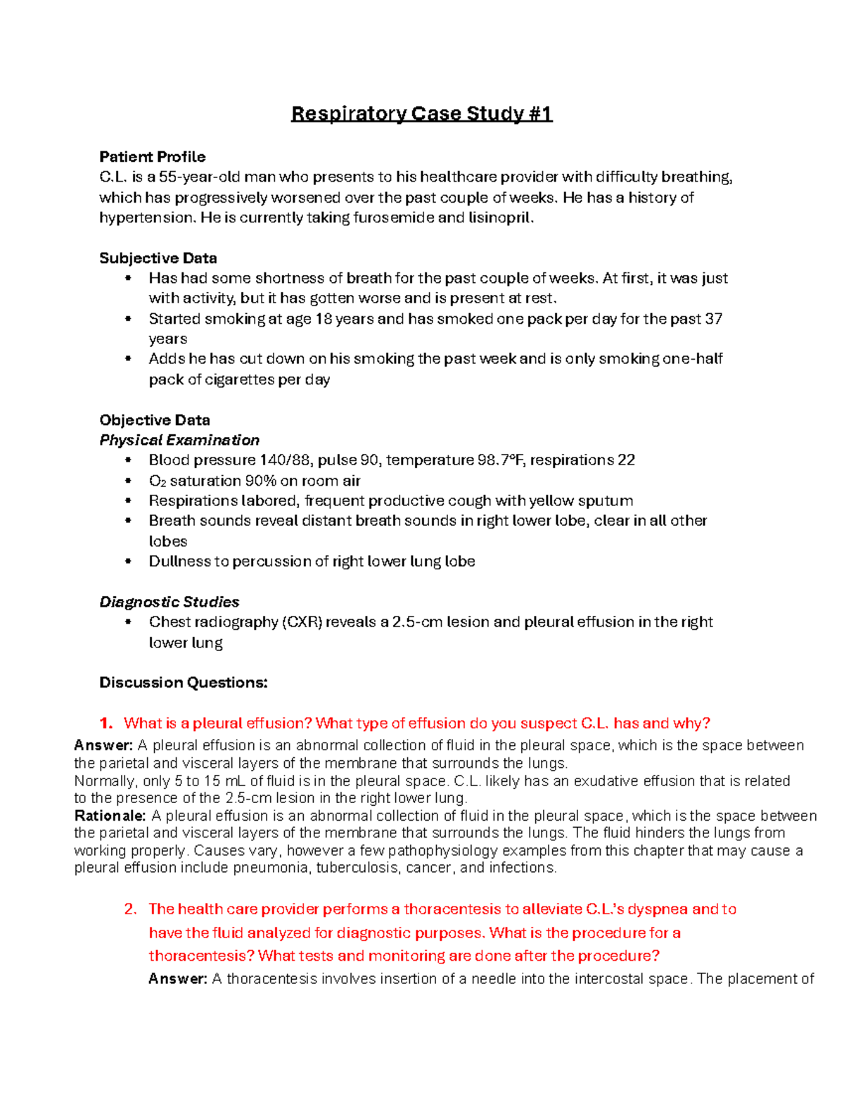 Respiratory Case Study: Patient C.L. and Chest Tube Management - Studocu
