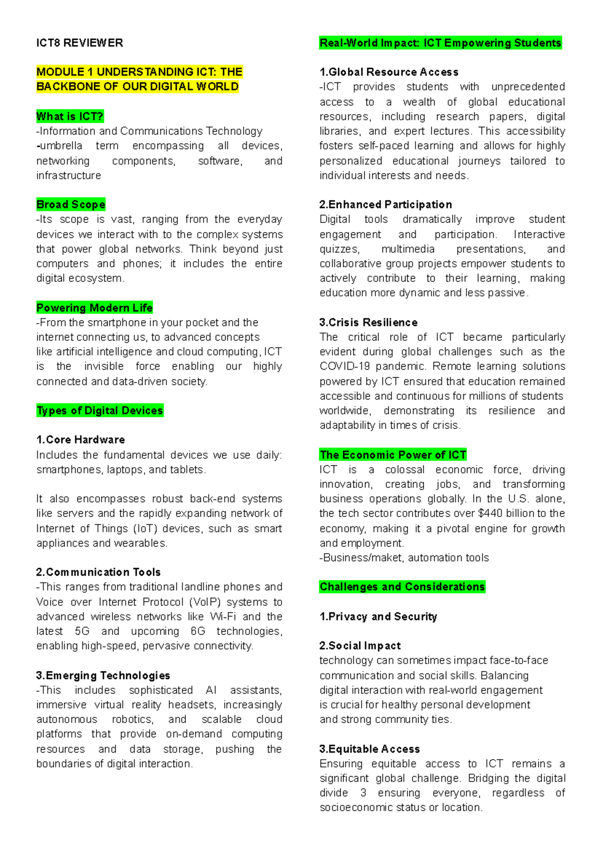 ICT8 REVIEWER: Understanding ICT's Impact on Education and Society ...