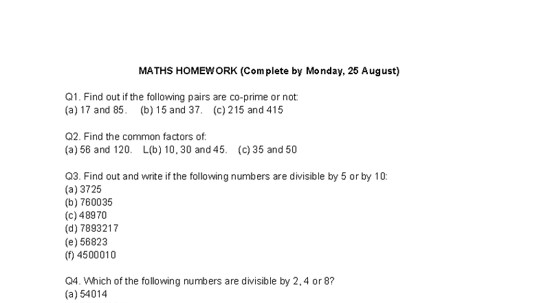 MATHS HW 22: Divisibility & Common Factors Exercises - Studocu
