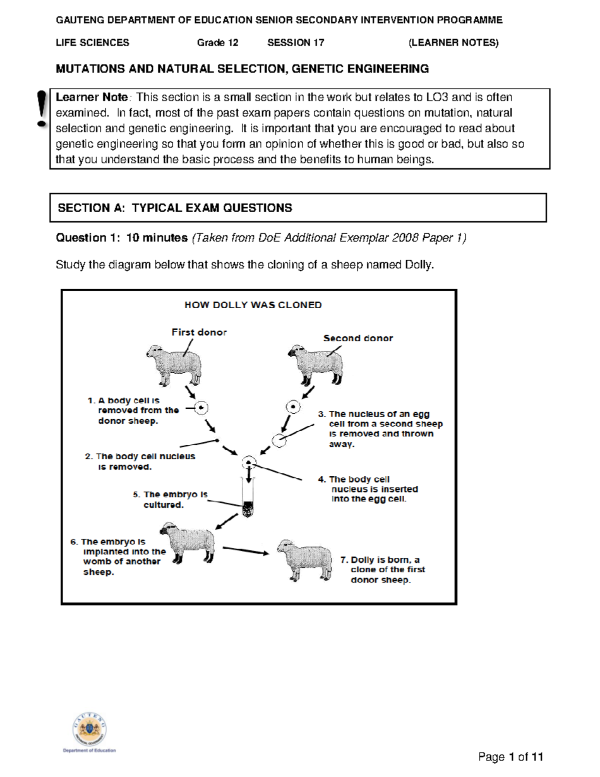 LN17 Genetic Mutations and Engineering: Learner Notes for Grade 12 ...