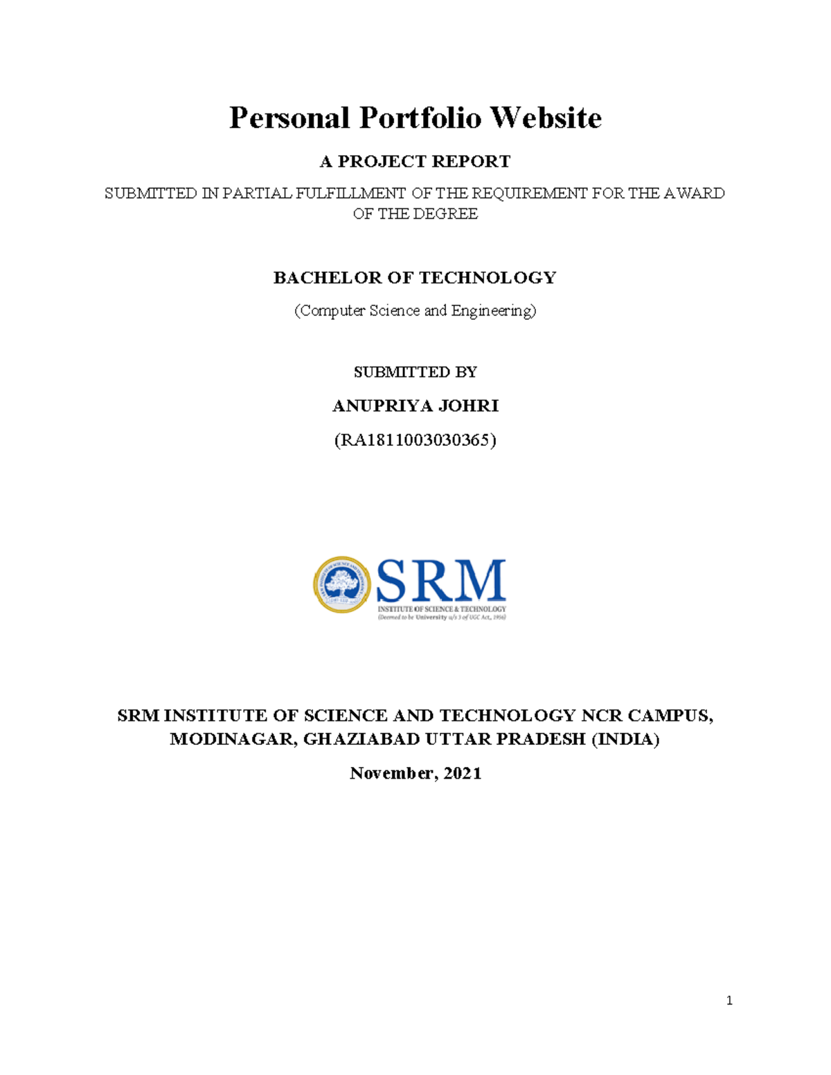 B.Tech Project Report: Personal Portfolio Website (CS & Engg) - Studocu