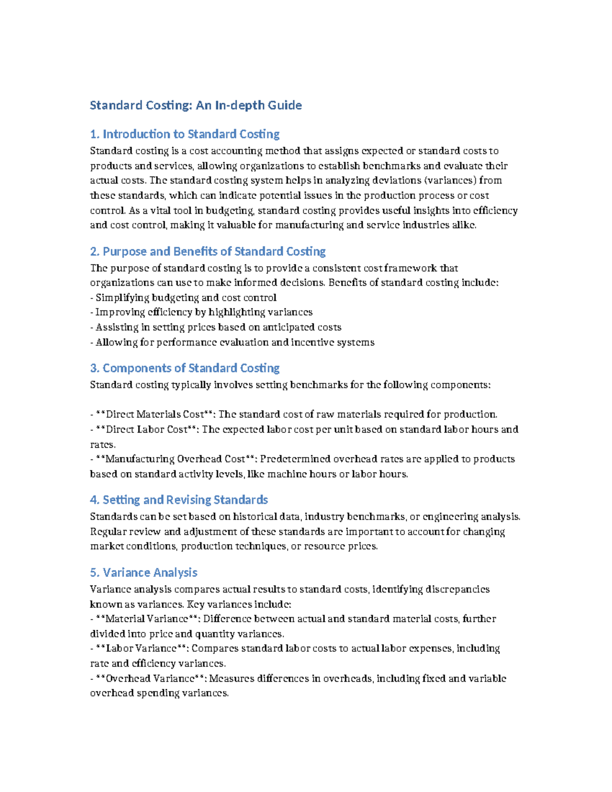 Standard Costing Overview: A Comprehensive Guide to Cost Control - Studocu