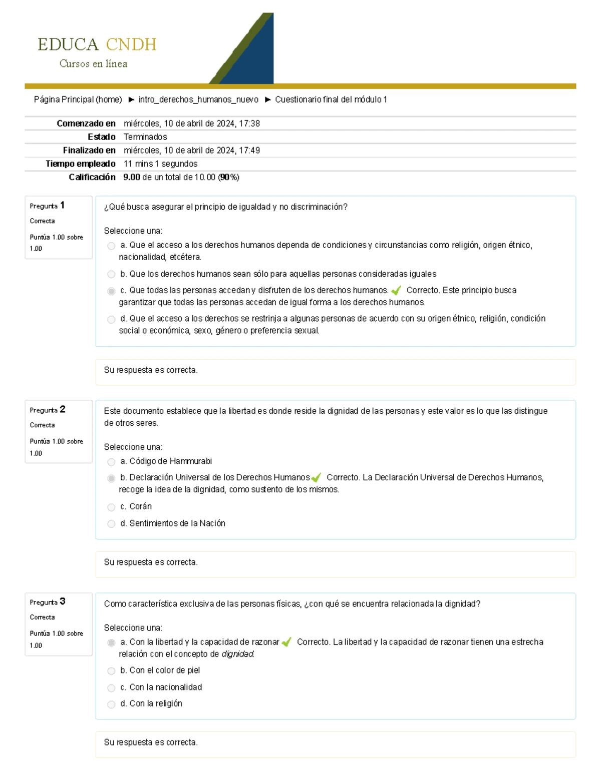 Mediacion Modulo 3 Cuestionario Final. Módulo 3 CNDH - Comenzado en sábado, 24 de febrero de ...