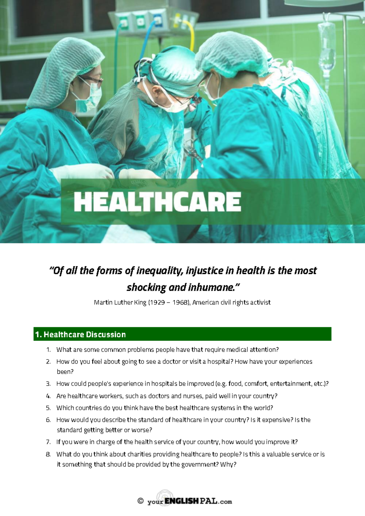 Healthcare Discussion & Vocabulary: ESL Lesson Plan (Your English Pal ...