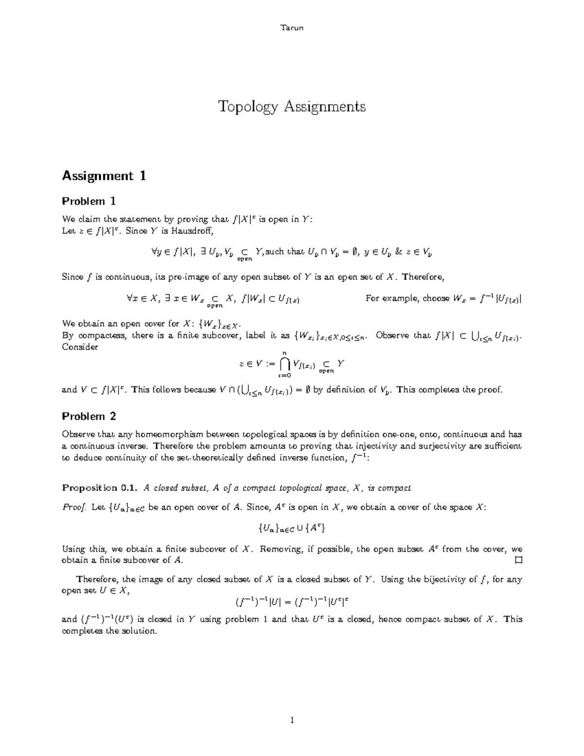 Topology Assignments - Assignment 1 Problems and Solutions - Studocu
