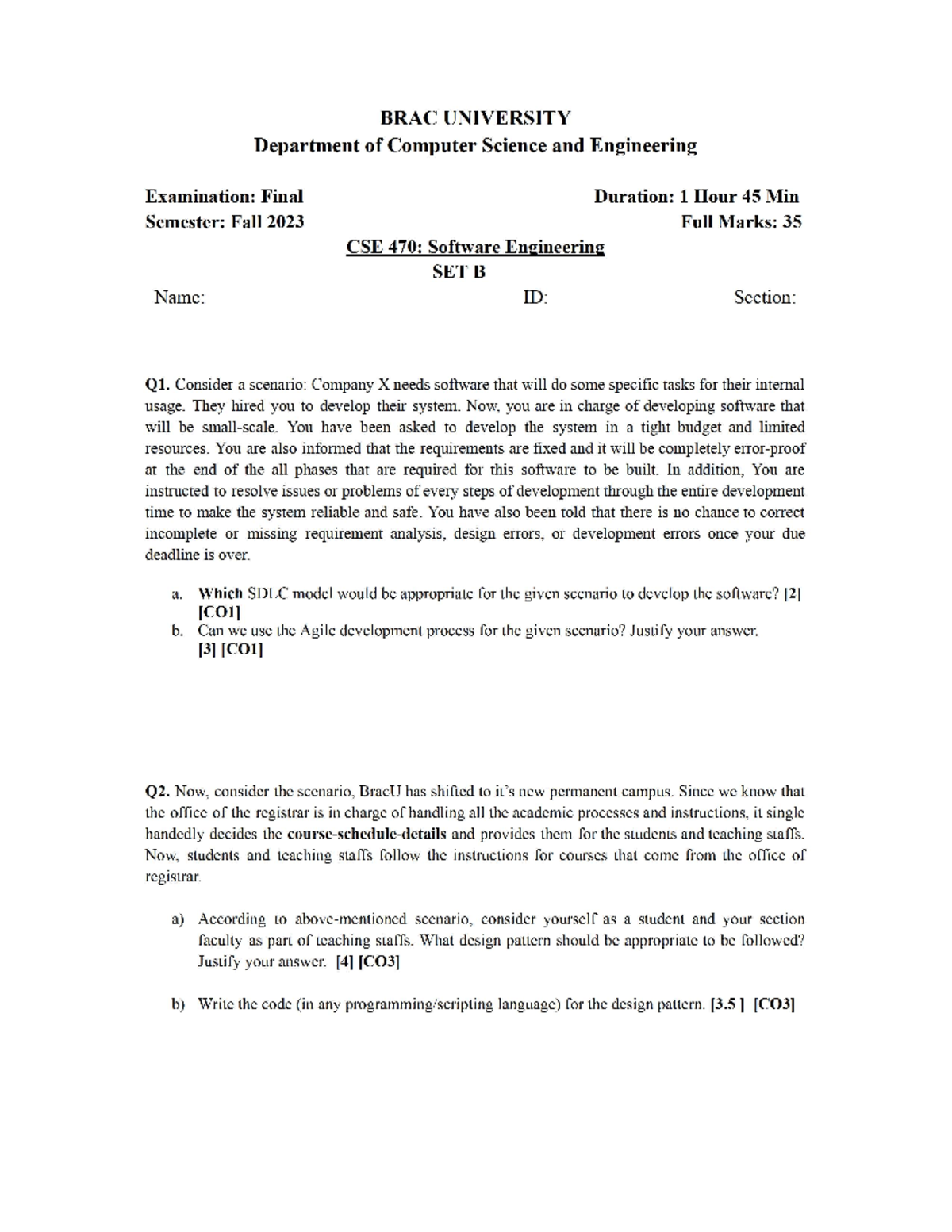 CSE 470 Fall 23 Final Exam Study Guide SET B - Studocu