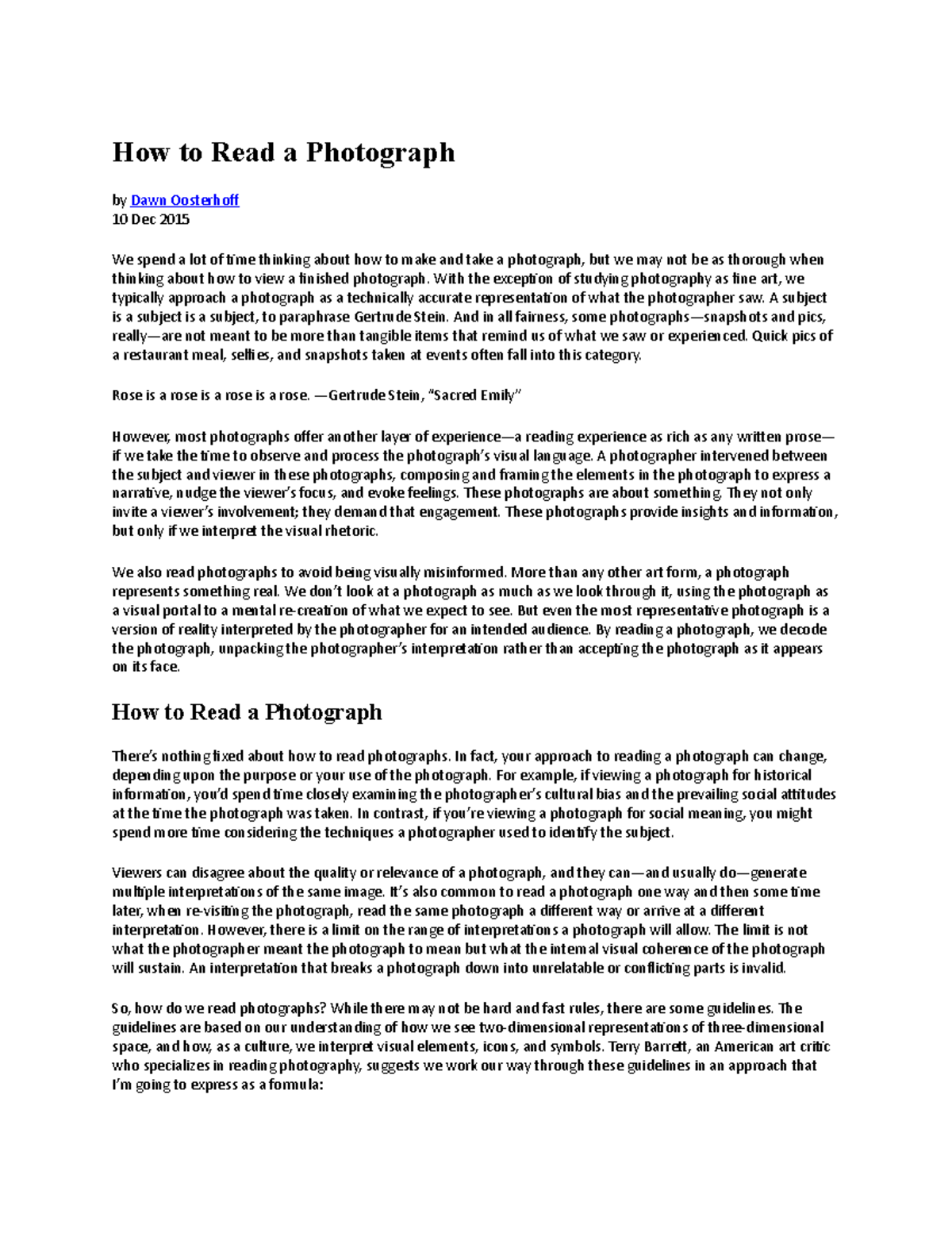 How to Interpret Photographs: A Guide by Dawn Oosterhof - Studocu