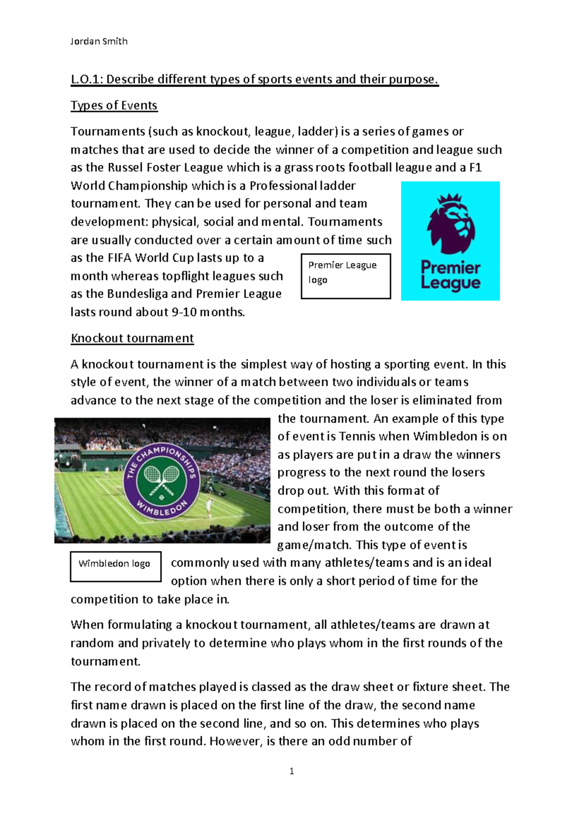 L.O.1 Unit 8 Sports Events: Types, Structures, and Purposes - Studocu
