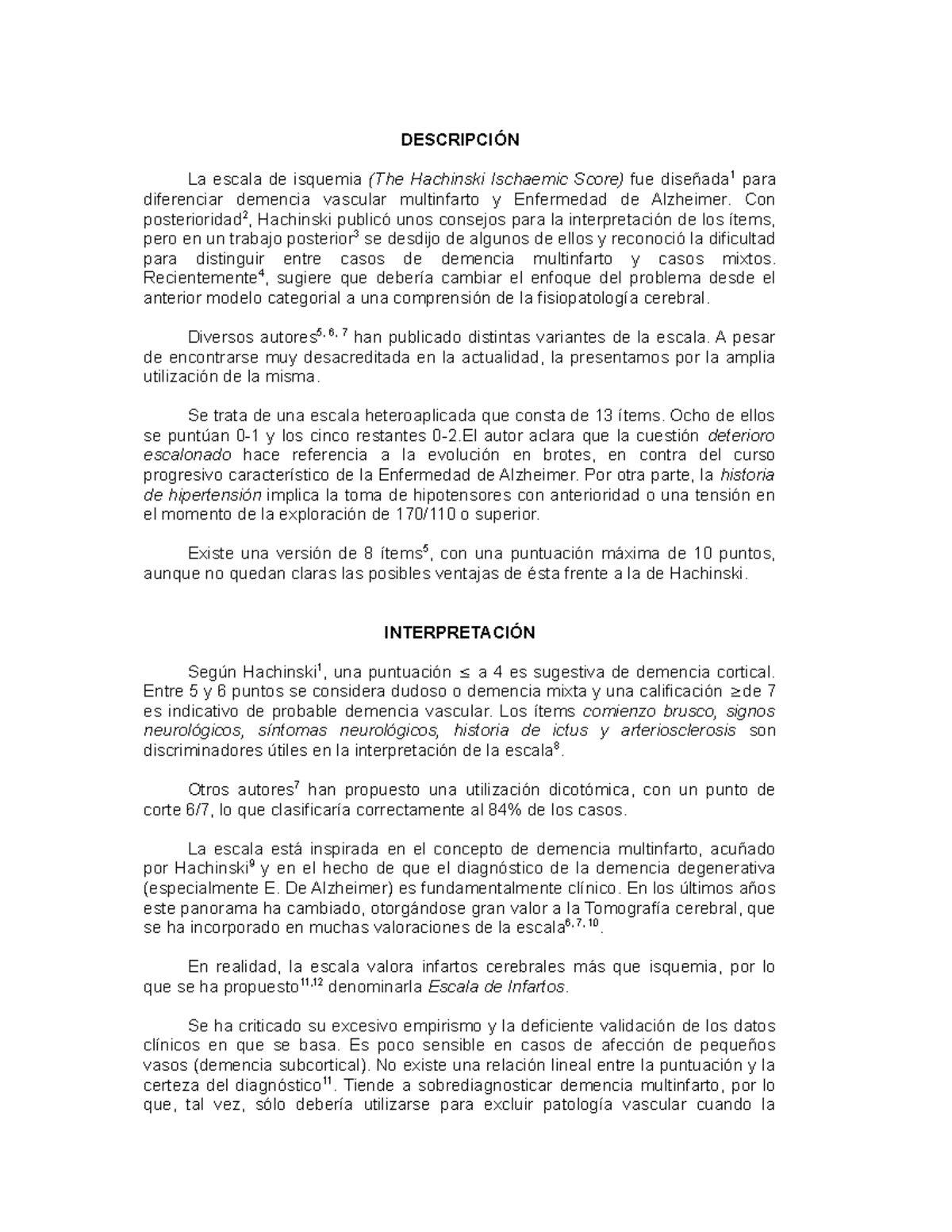 Medicina HIS - Hachinski Ischaemic Scale Instructions Overview - Studocu