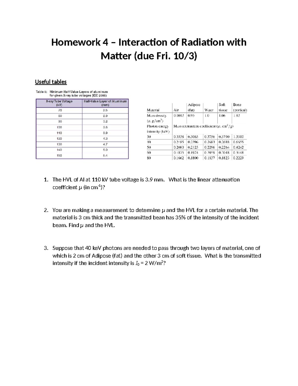 Homework 4: Radiation Interaction & Attenuation Coefficients - Studocu