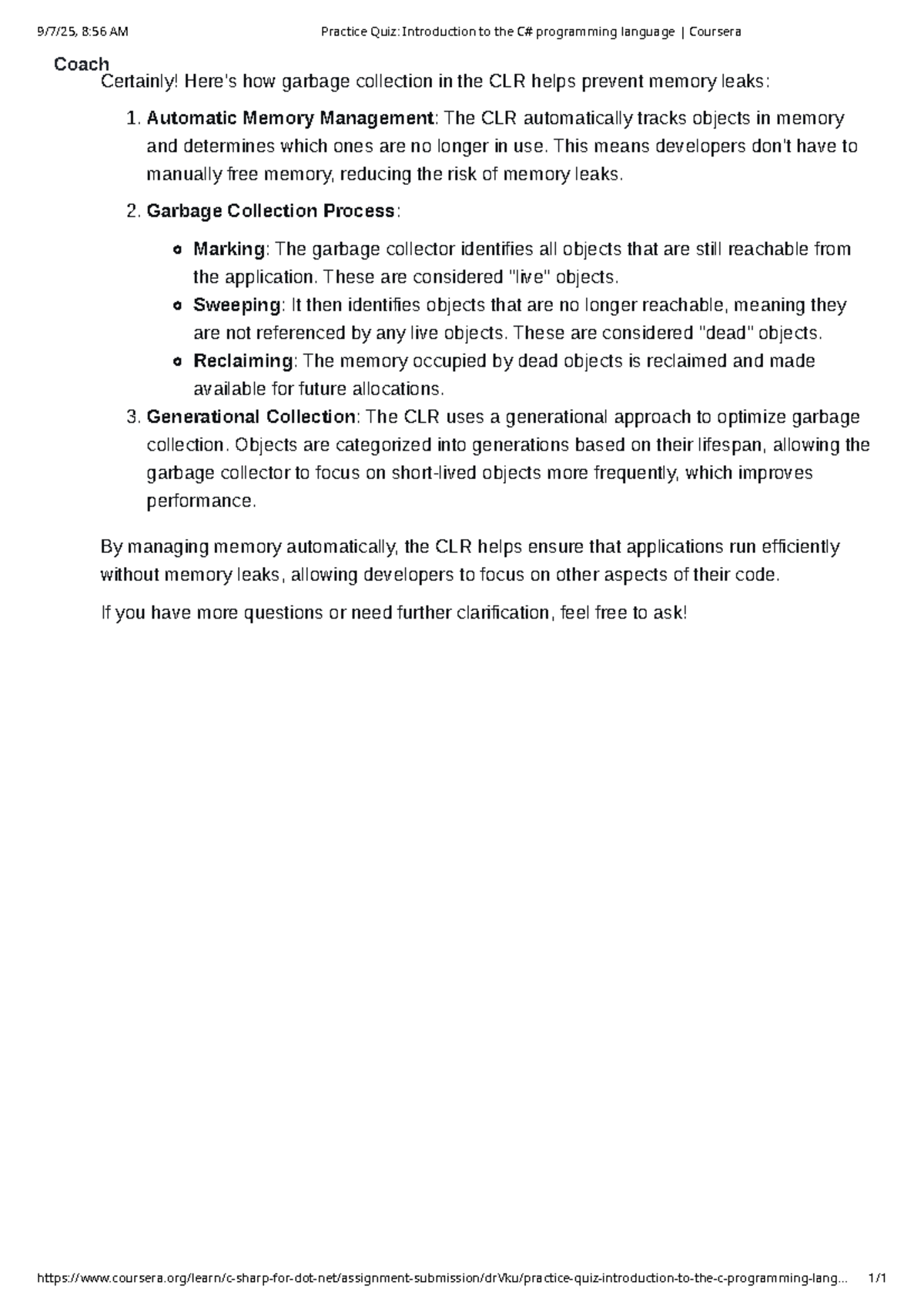 8:56 AM Practice Quiz: CLR Garbage Collection Overview - Studeersnel