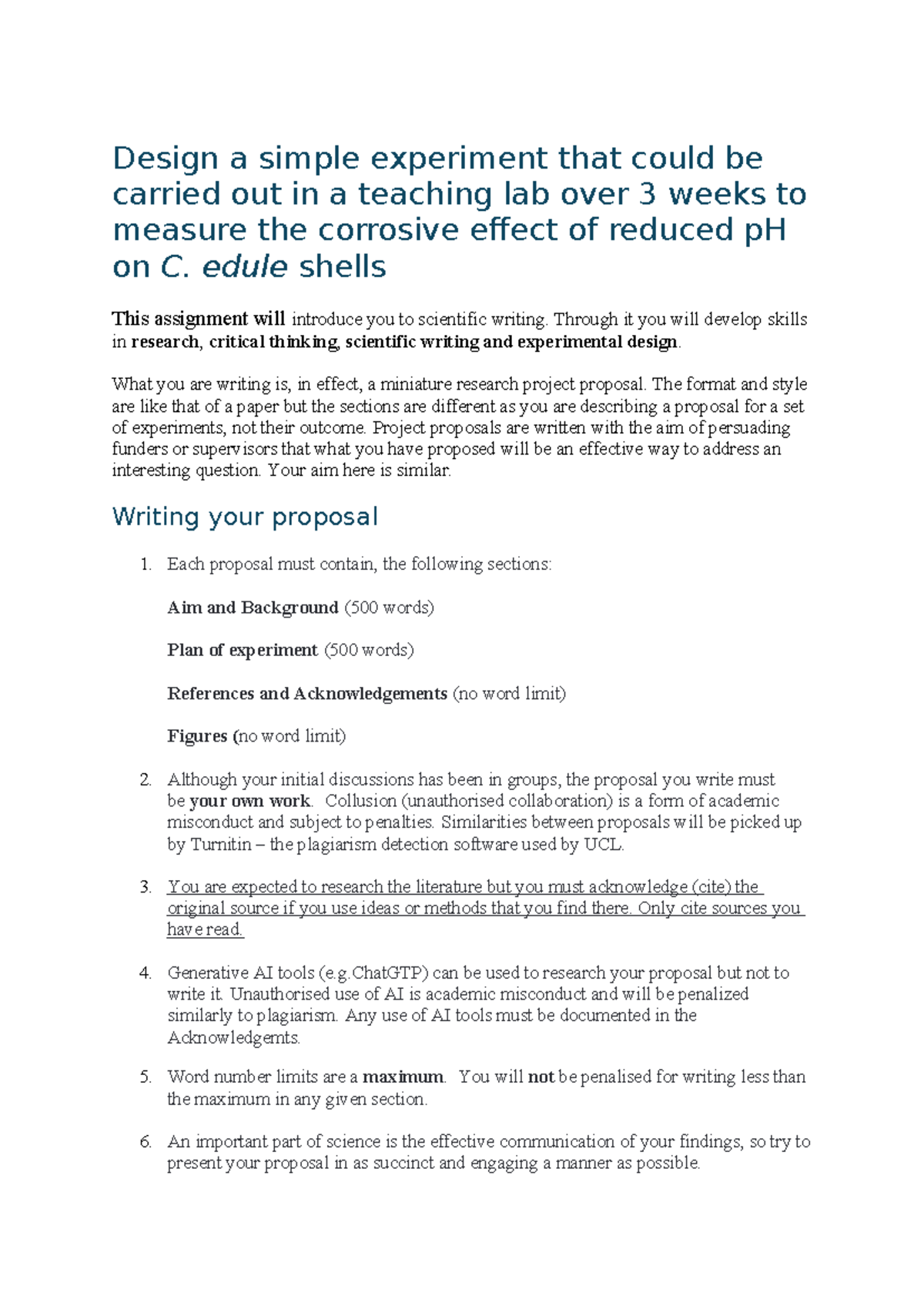 Writing Your Practical Proposal: Experiment on pH Effects on C. edule ...