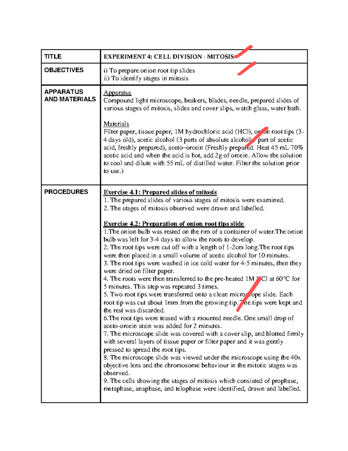 LAB Report EXP 4: Observing Mitosis in Onion Root Tips - Studocu