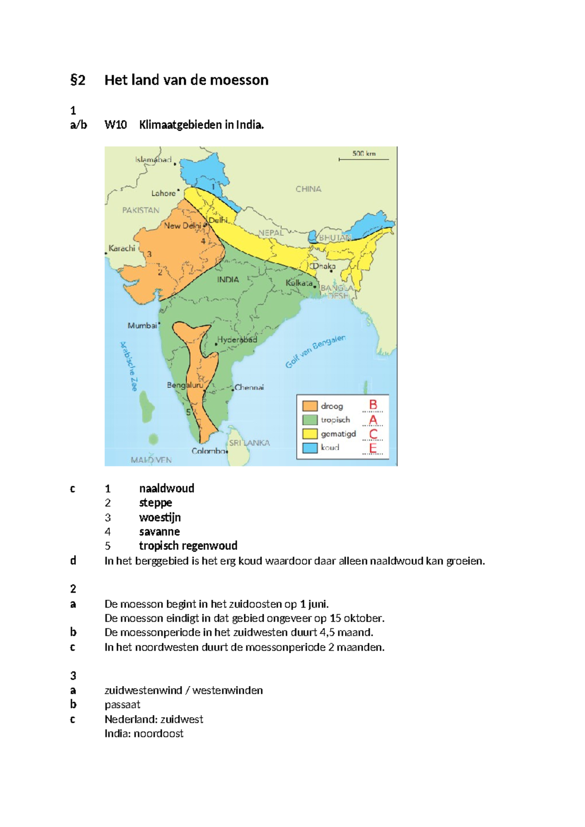 Antwoorden H5P2: Klimaat en Moesson in India - Lesnotities - Studeersnel