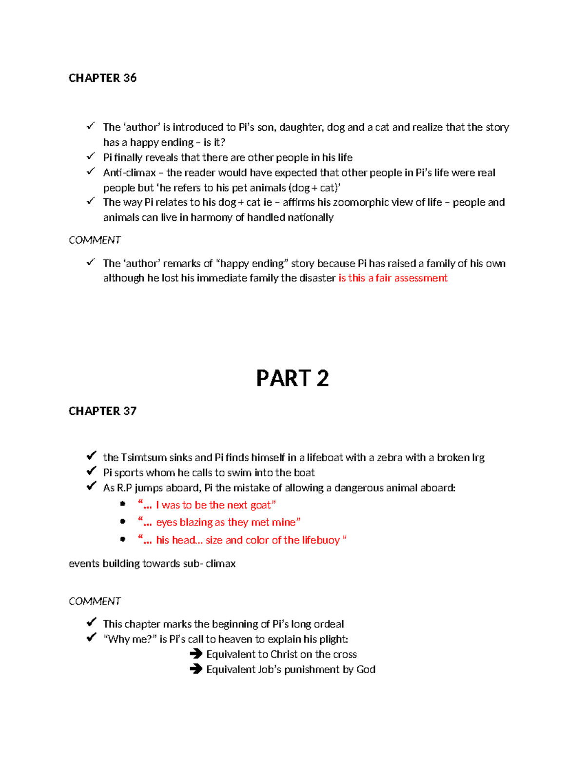 CHAPTER 36 & 37: Pi's Journey of Survival and Transformation - Studocu