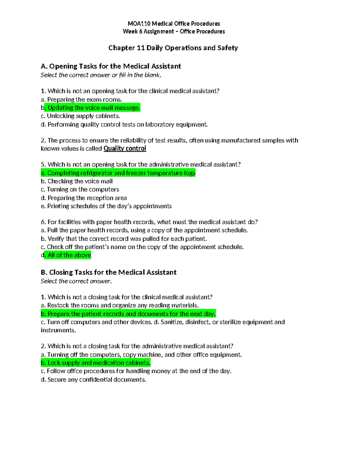 Week 6 Assignment 15e: Office Procedures & Safety Essentials - Studocu