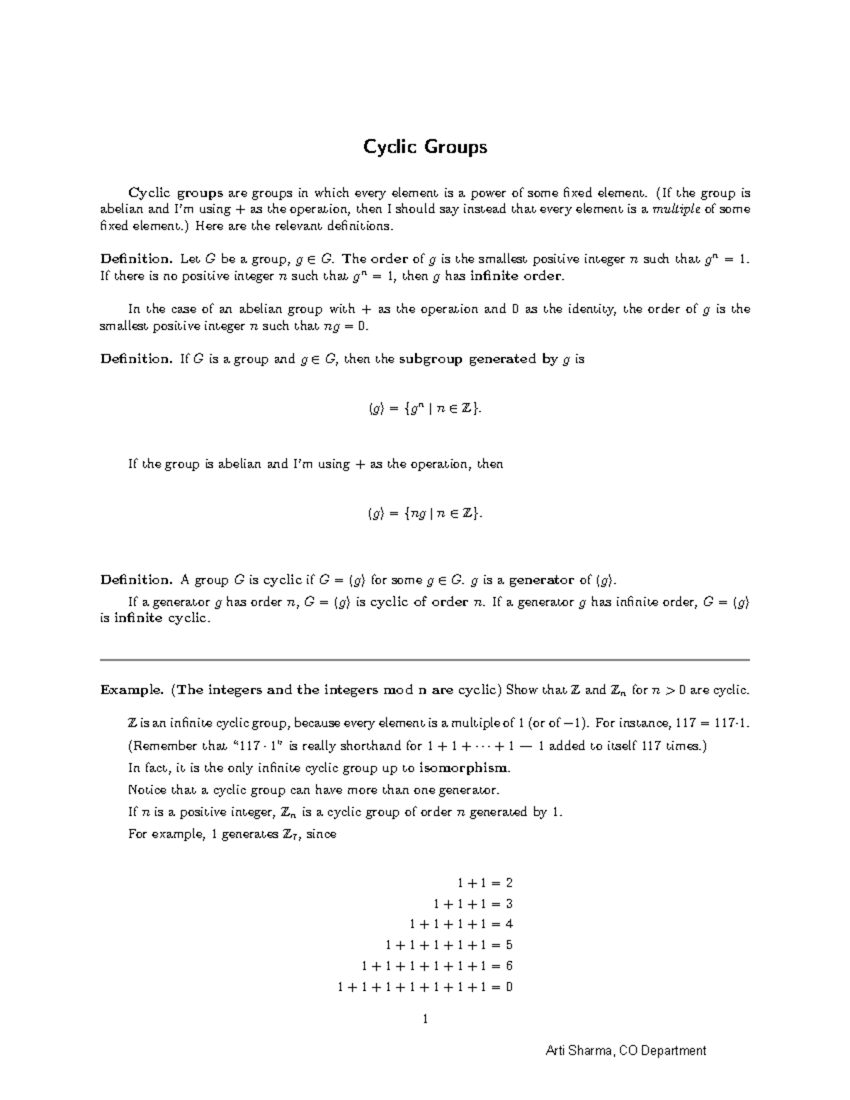Cyclic-groups - cyclic groups - 10-1- Cyclic Groups Cyclic groups are groups in which every ...