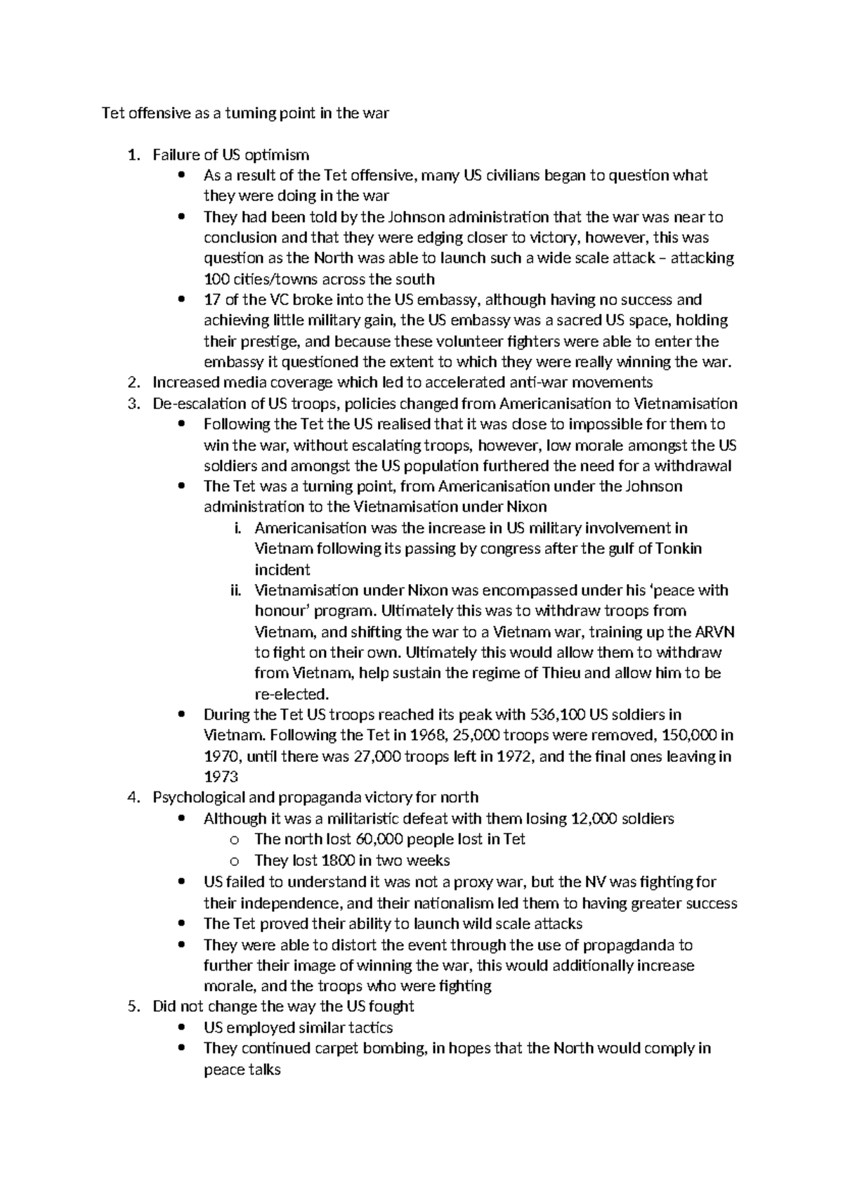Tet Offensive: A Turning Point in the Vietnam War - Summary Plans - Studocu