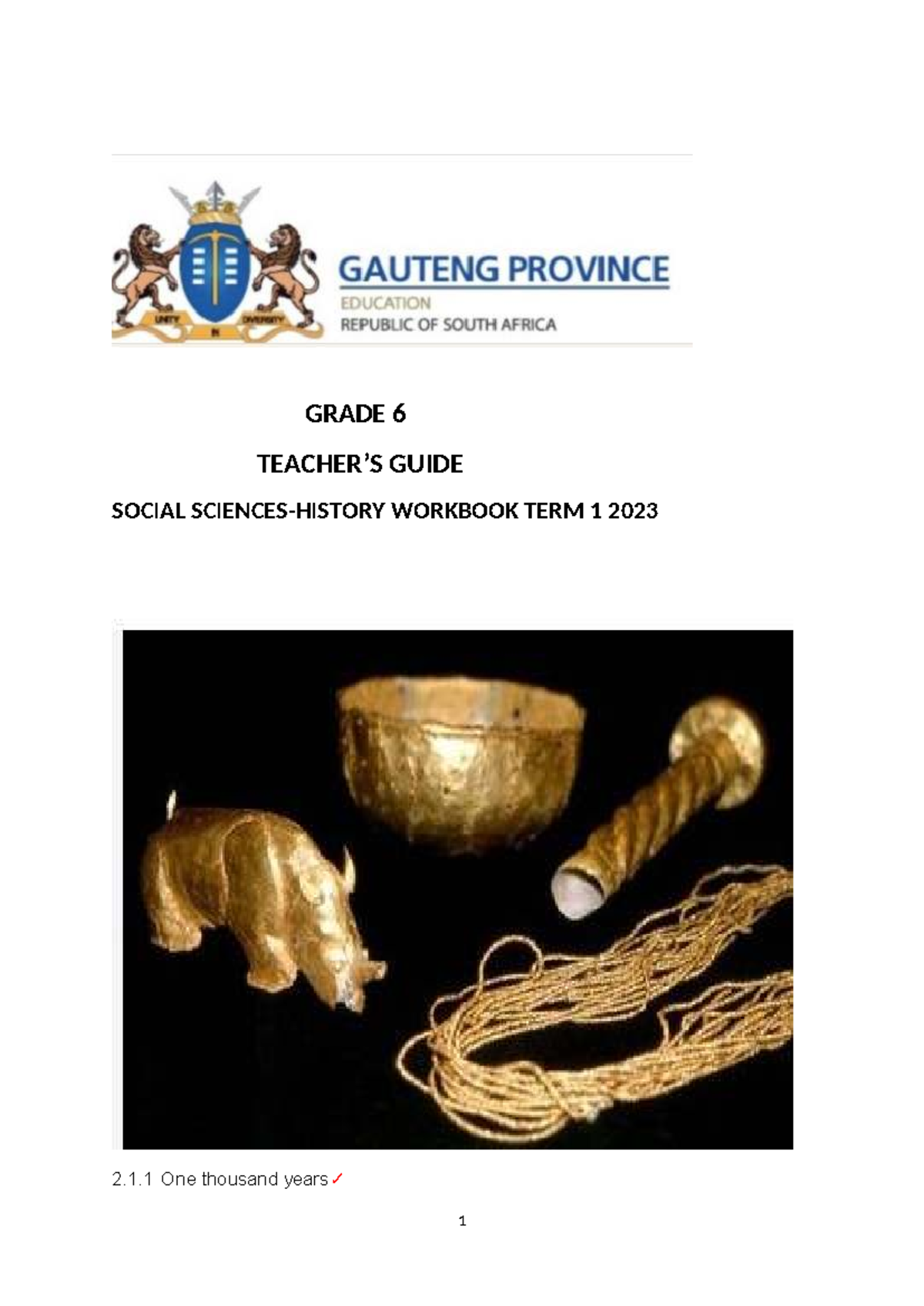 Grade 6 History Teacher's Guide: Term 1 Workbook 2023 - Studocu