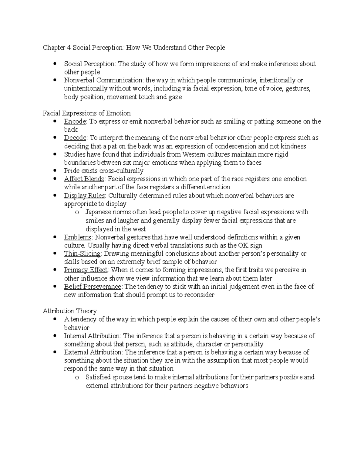 Chapter 4: Social Perception & Attribution Theories Overview - Studocu