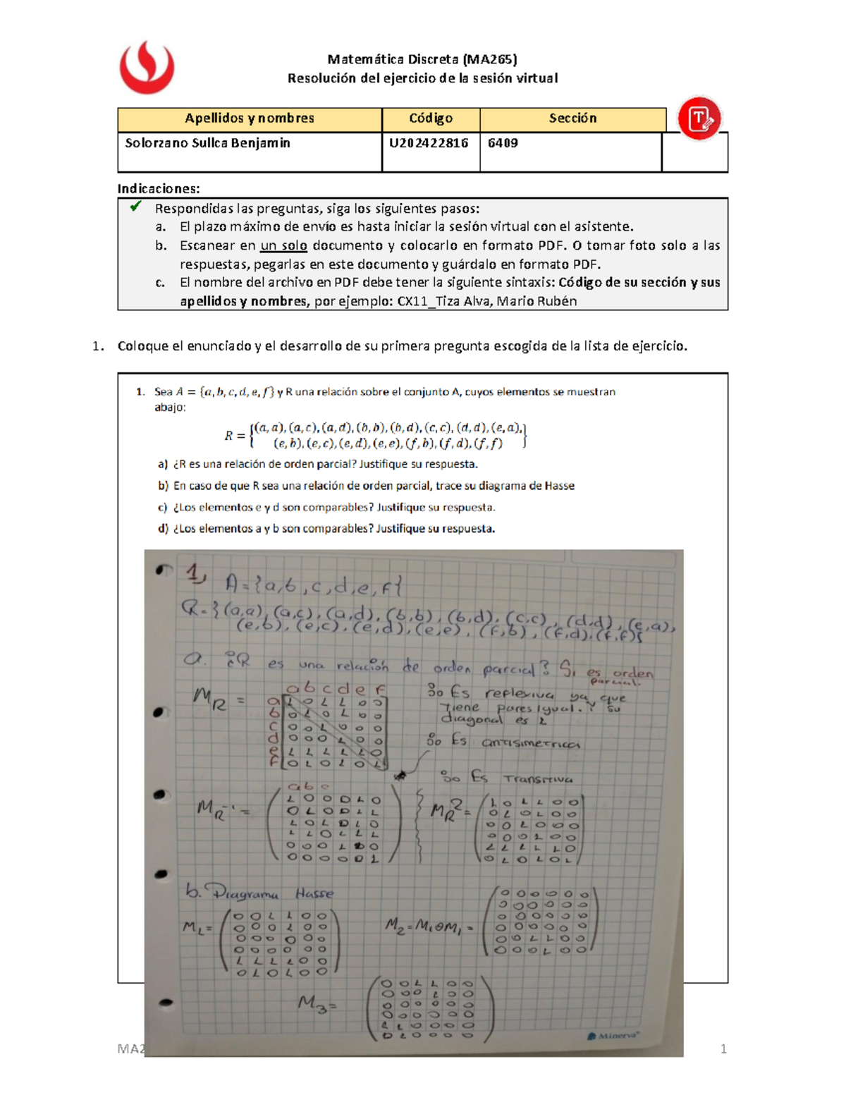 MA265 Ejercicio Virtual - Resolución de Preguntas por Solorzano Sullca ...