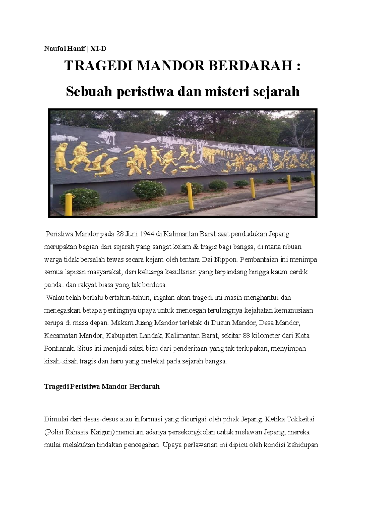 Tugas Sejarah: Tragedi Mandor Berdarah di Kalimantan Barat - Studocu