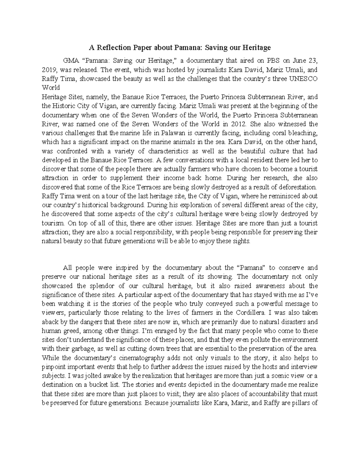 Reflection Paper on GMA Documentary: "Pamana - Saving Our Heritage ...