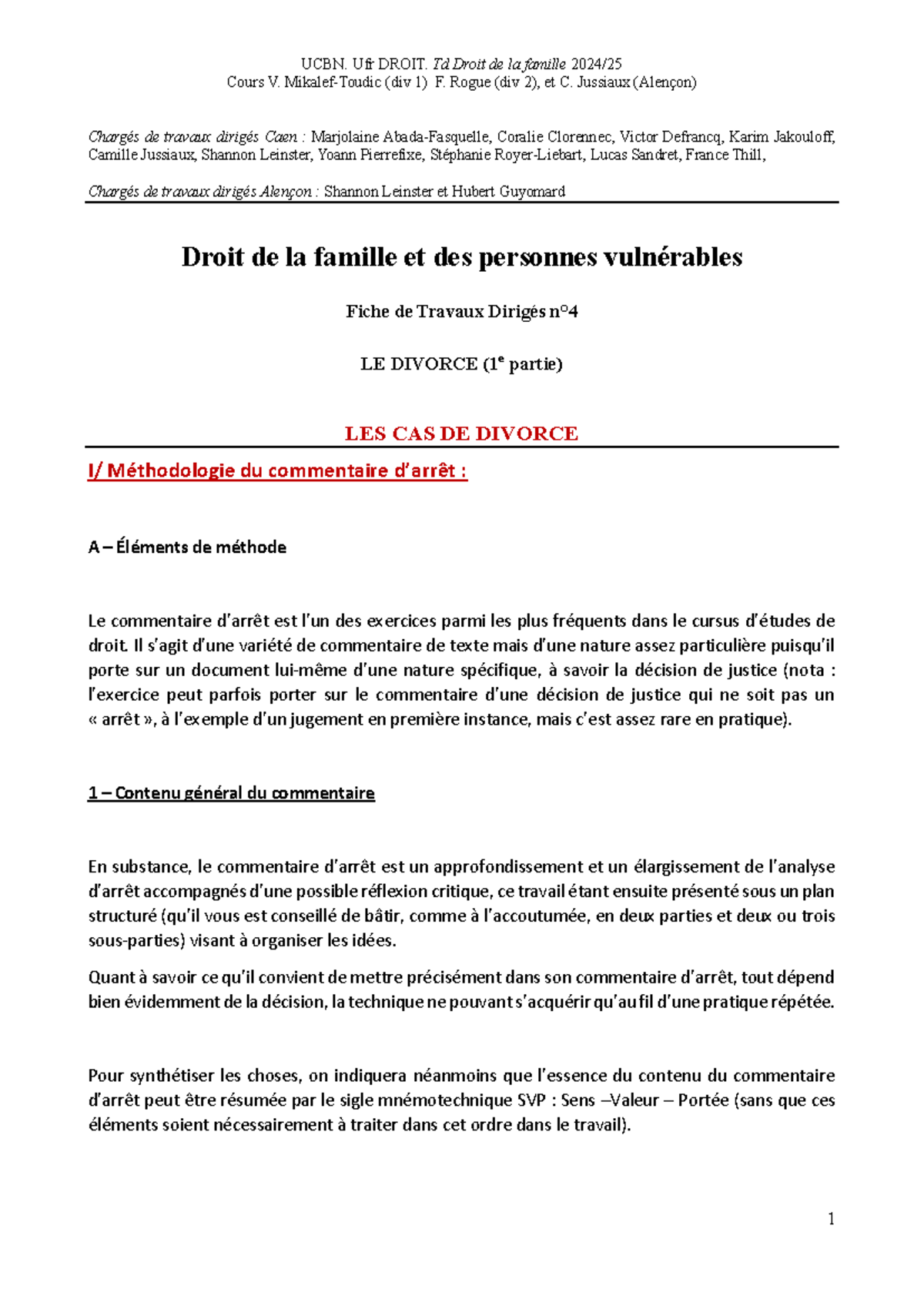 2024-2025 fiches TD 4 Divorce - Cours V. Mikalef-Toudic (div 1) F ...