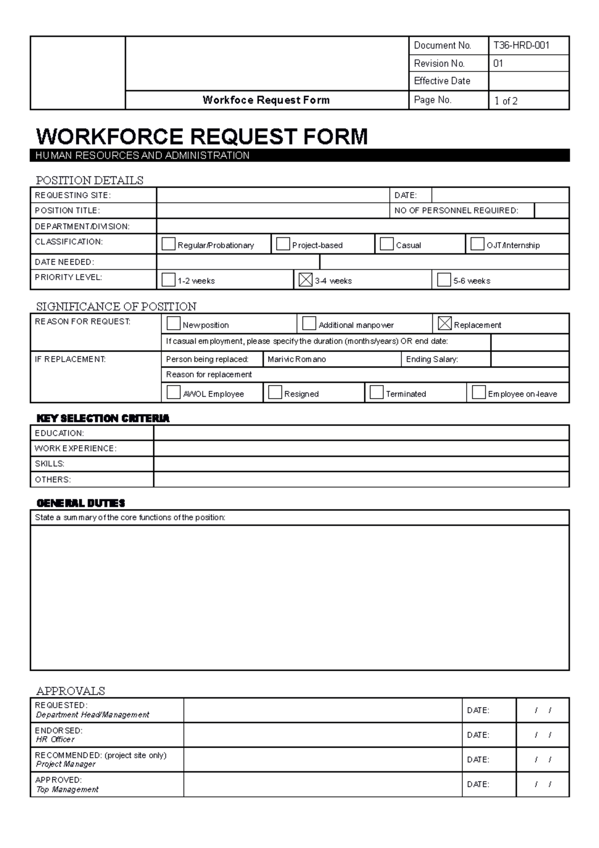 Workforce Request Form - MRF (Document No. T36-HRD) - Studocu