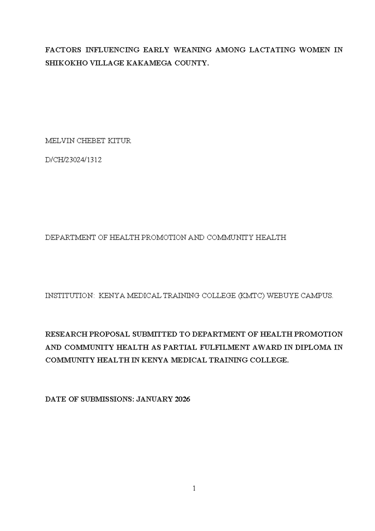 Factors Influencing Early Weaning Among Lactating Women in Shikokho ...