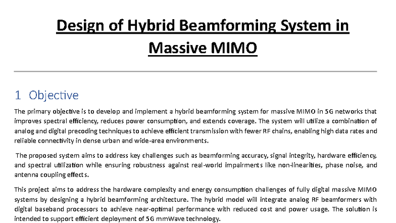 Hybrid Beamforming System Design for Massive MIMO in 5G Networks - Studocu