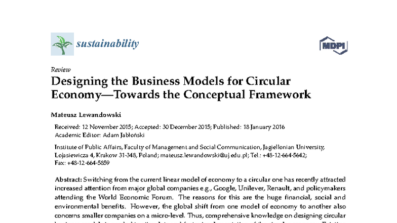 Sustainability 08: Designing Circular Business Models - A Conceptual ...