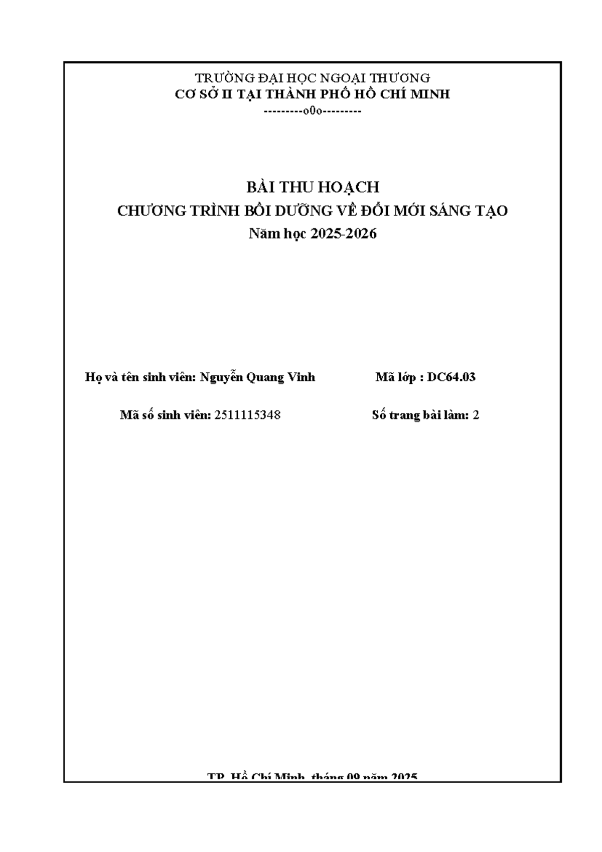 Bài Thu Hoạch Đổi Mới Sáng Tạo - DC64.03 - Studocu