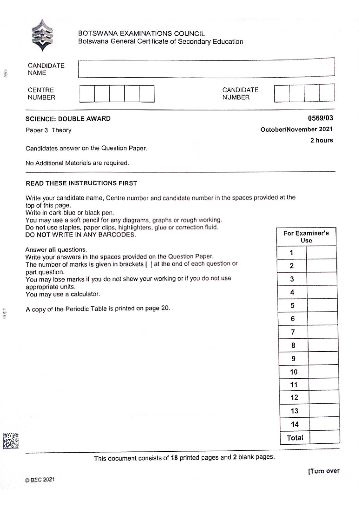 BEC 2021 Science Double Award Paper 3 Theory Exam Notes - Studocu