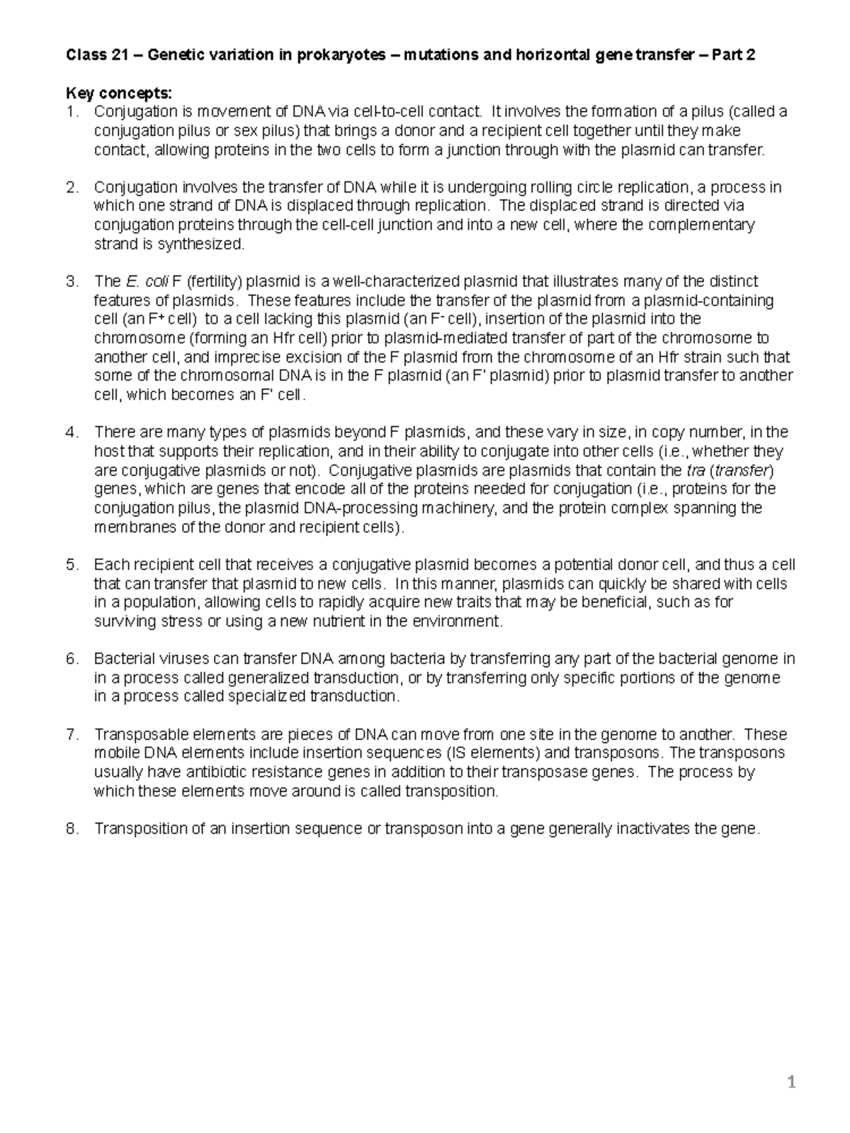 Genetic Variation in Prokaryotes: Conjugation & Gene Transfer (BIO 101 ...