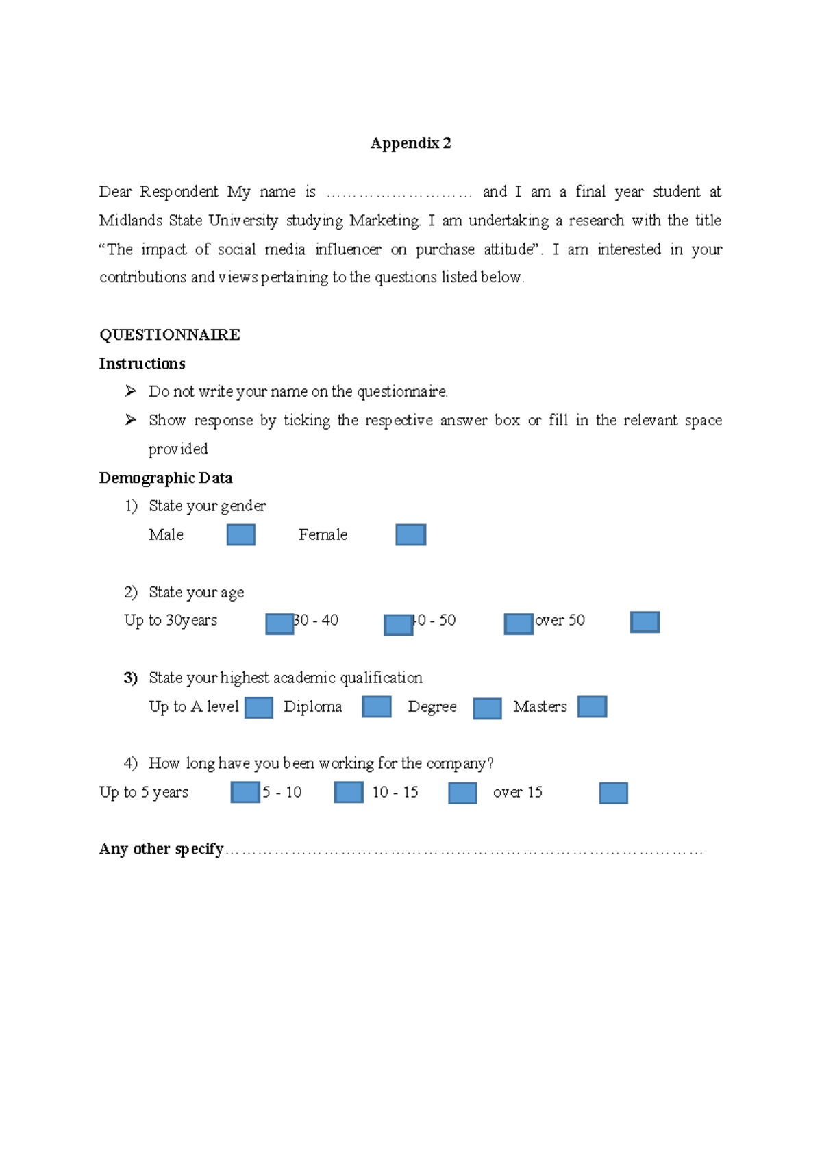 Appendix 2: Questionnaire on Social Media Influencer Impact (MKT 401 ...
