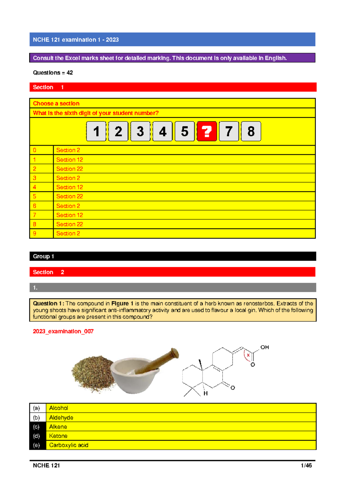 NCHE 121 Examination 1 Answers 2023: Detailed Solutions - Studocu