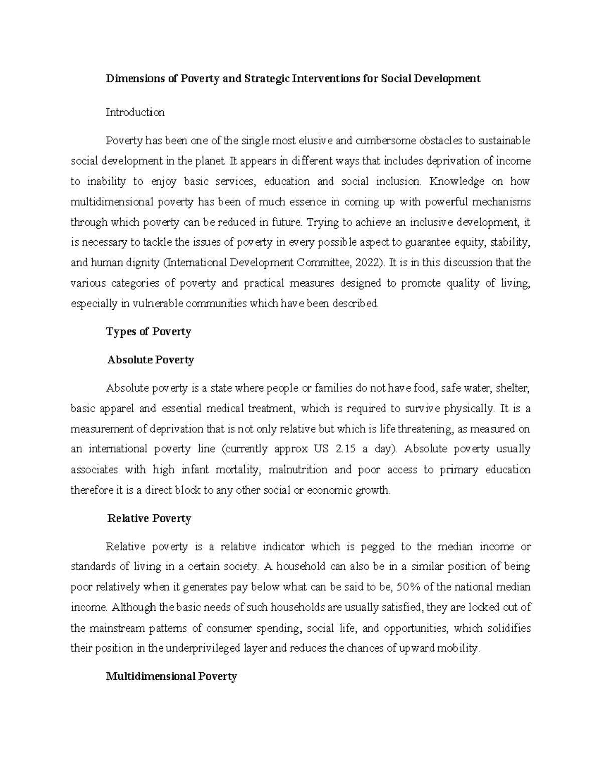 Types of Poverty and Alleviation Strategies for Social Development ...