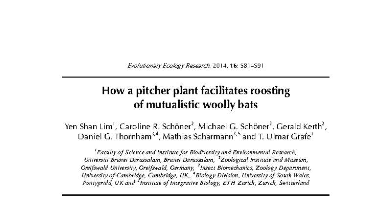 Eear2926 - Pitcher Plant Mutualism: Woolly Bats & Nepenthes Hemsleyana ...