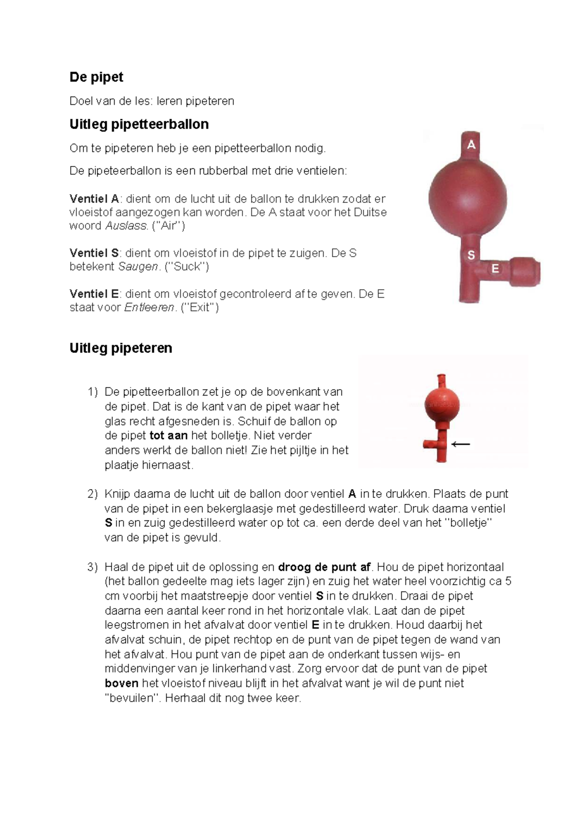 Pipetteren met de Pipetteerballon: Lesdoelen en Stappen (Scheikunde ...